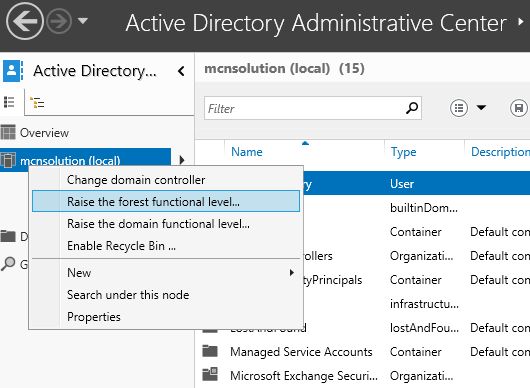 Raise Forest And Domain Functional Level Using Active Directory